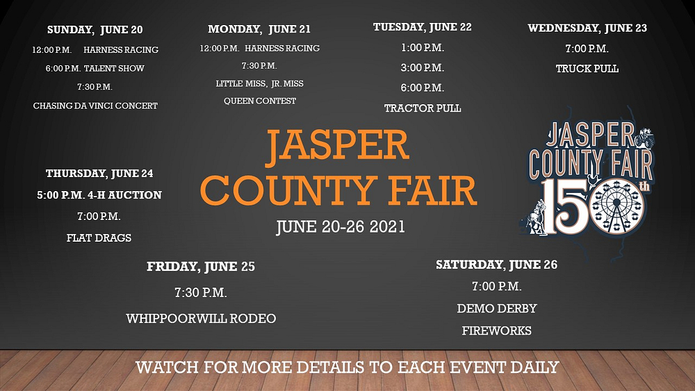 150th Jasper County Fair Full Schedule of Events – Jasper County Daily News