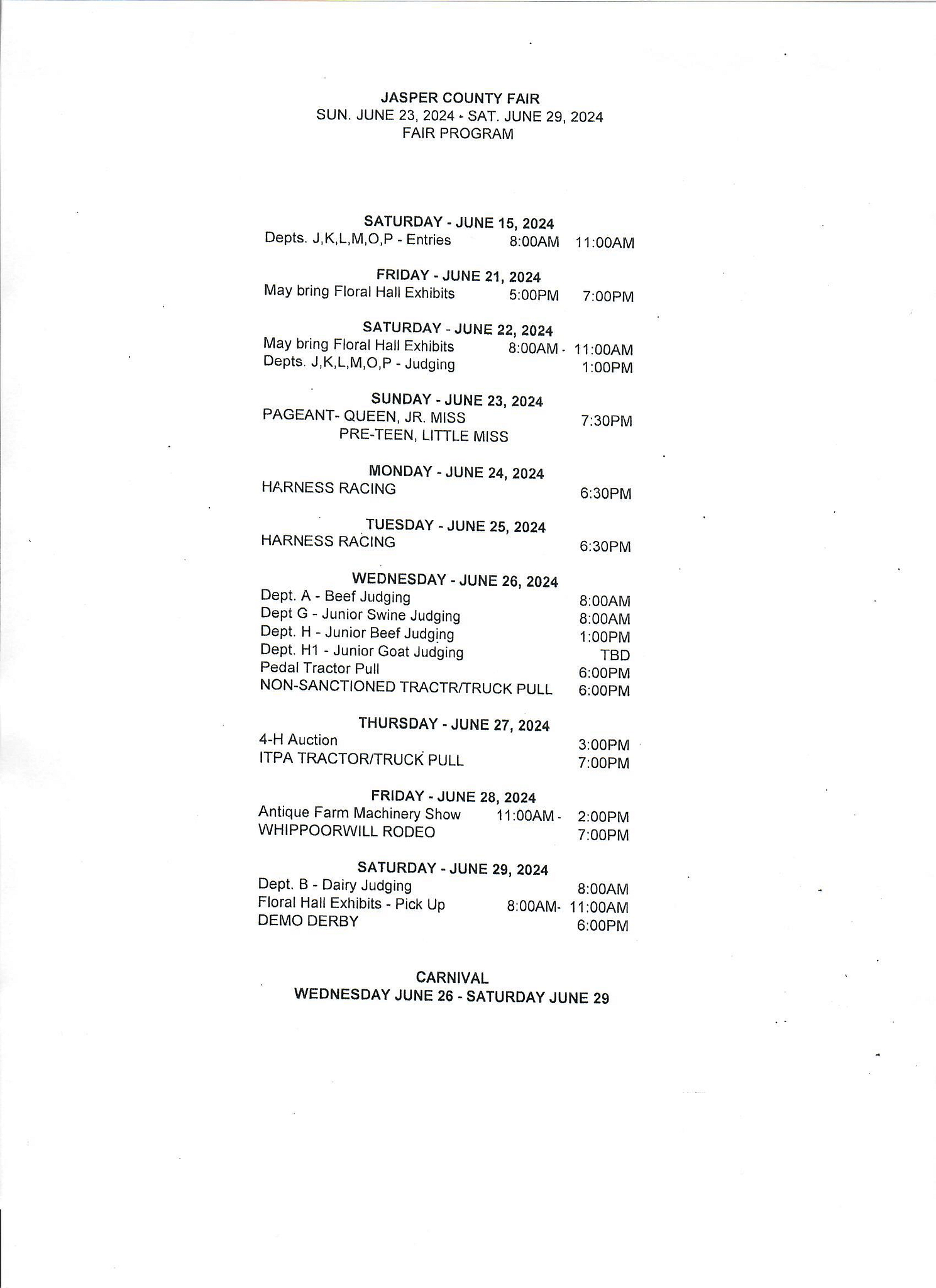 Carnival Returns to Jasper County Fair – Jasper County Daily News