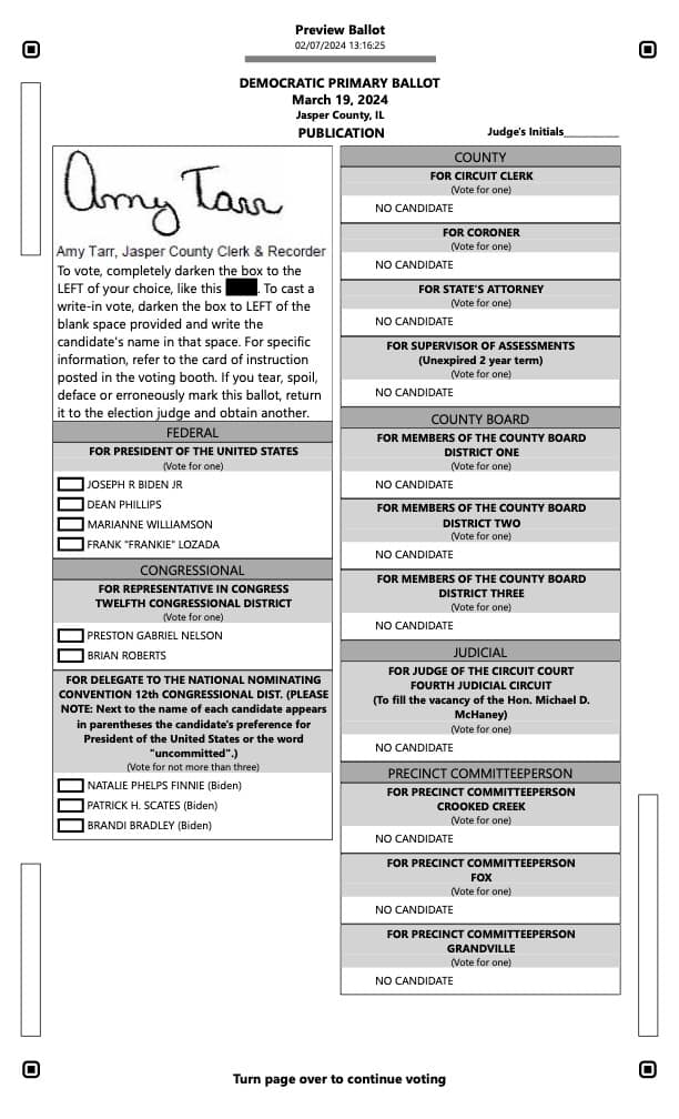 Sample Ballots for March 19th Election – Jasper County Daily News