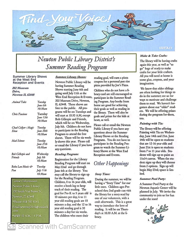 Summer Library Reading Program and Events – Jasper County Daily News