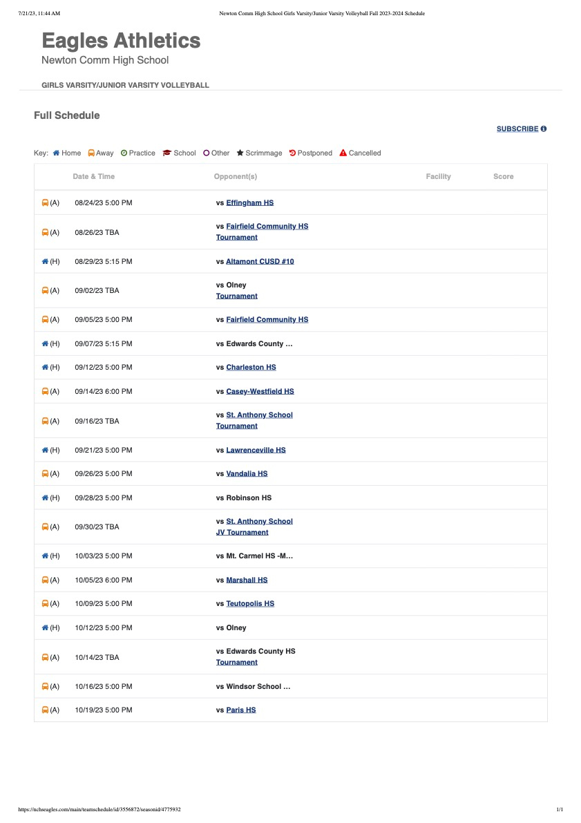 2023 NCHS Fall Sports Schedules – Jasper County Daily News