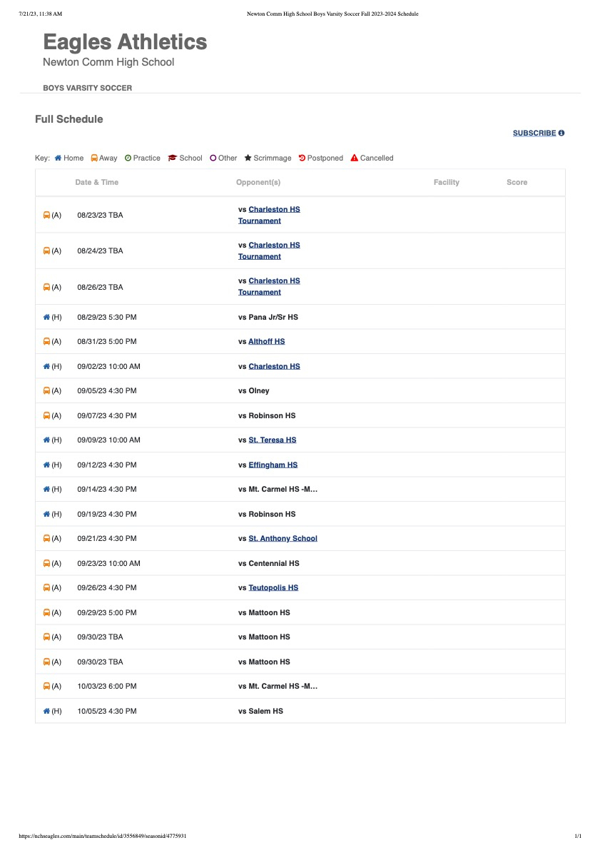 2023 NCHS Fall Sports Schedules – Jasper County Daily News
