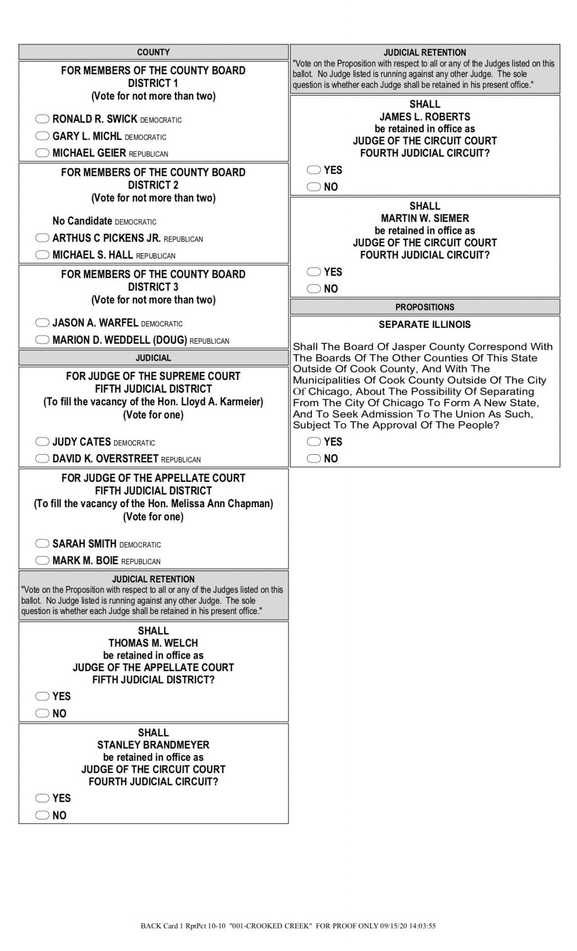 The Jasper County General Election Specimen Ballot Jasper County