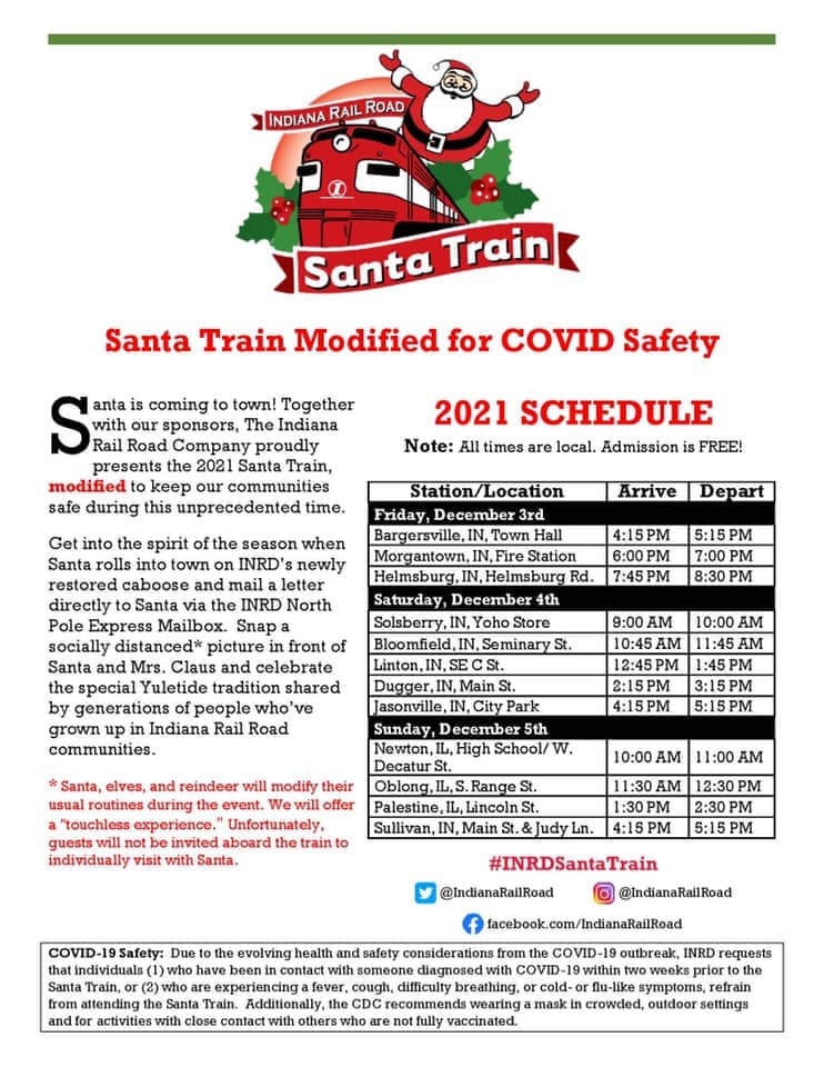 Santa Train Schedule with Indiana Railroad – Jasper County Daily News