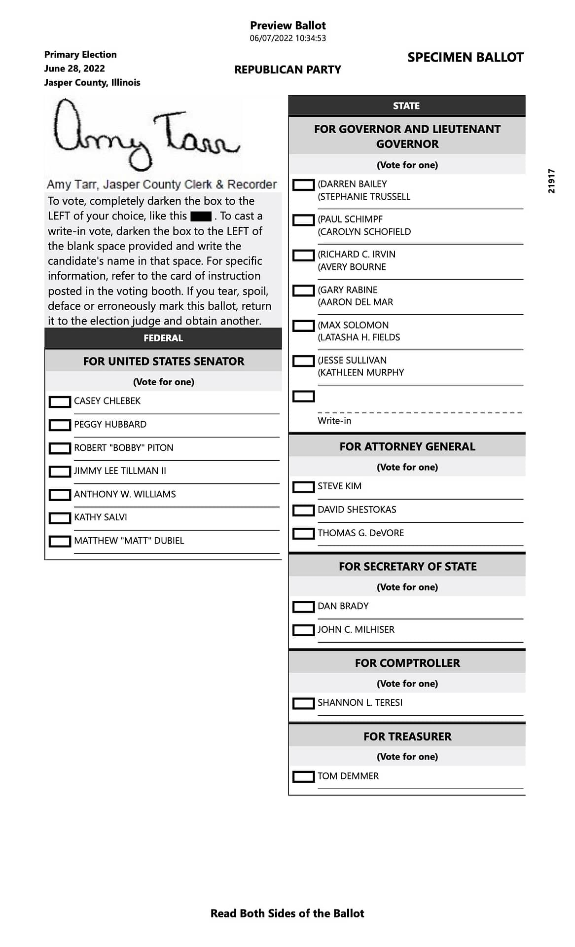 Specimen Ballots For Republican And Democrat Parties Jasper County