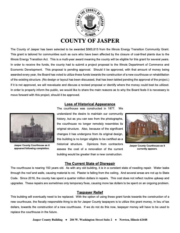 Press Release: Information Regarding the Jasper County Courthouse ...